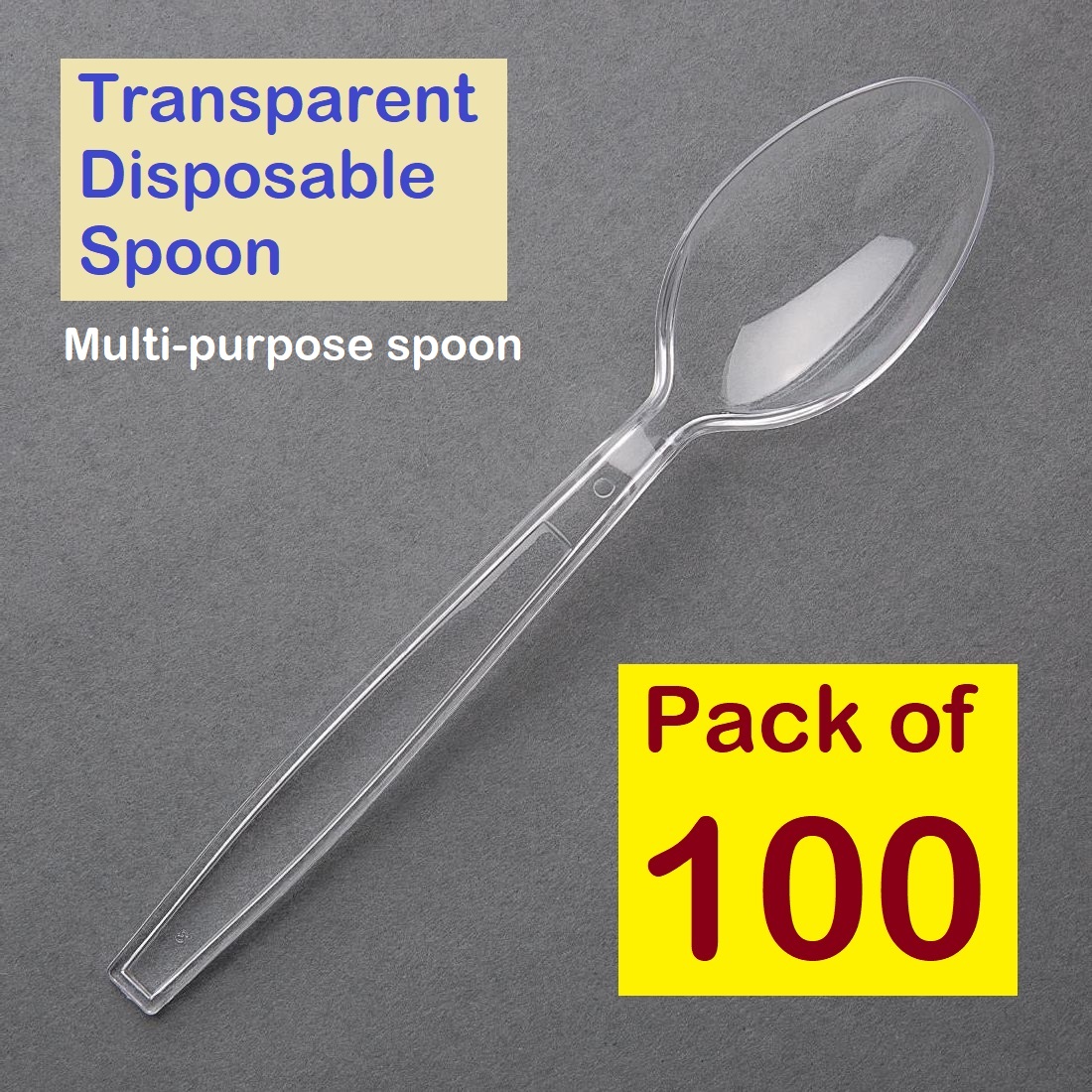 Pack of 100 disposable transparent plastic spoons for biryani, ice ...
