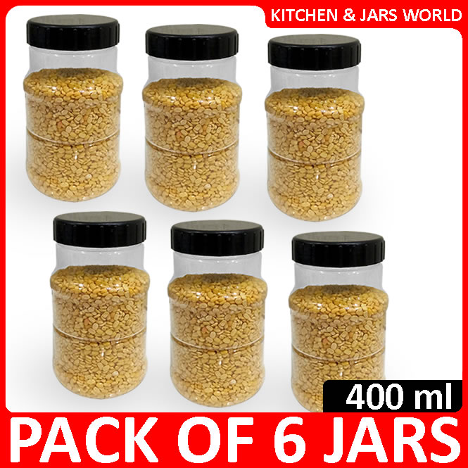 Pack of 6 Plastic Jars for Kitchen 400ml Plastic STORAGE JAR JARS SET ...