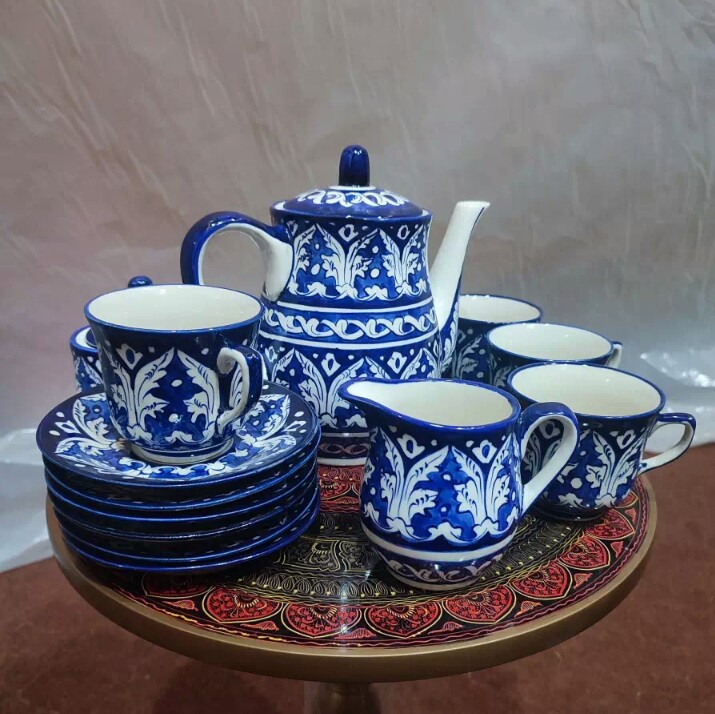 Blue Pottery Tea Set, 15 Pcs, 6 Person Serving | Daraz.pk