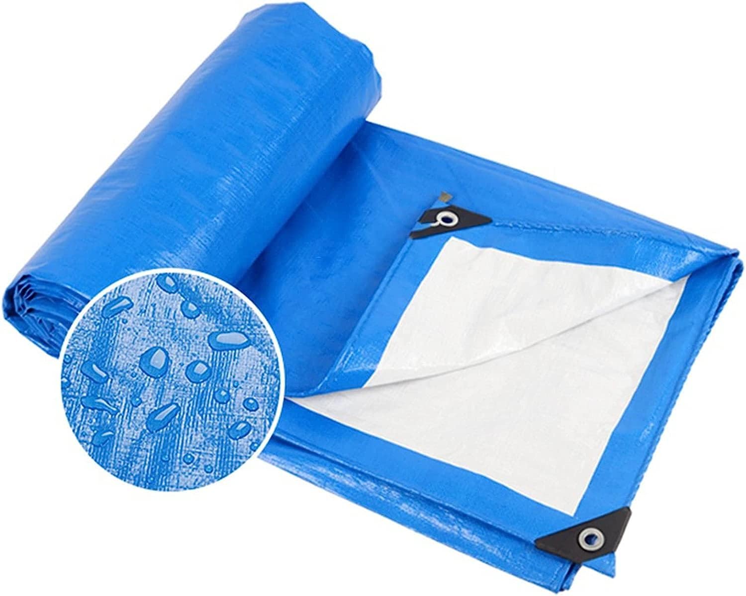 BLUE/WHITE PLASTIC 100% WATERPROOF TARPAL,RINGS ON EVERY 3 FEET ...