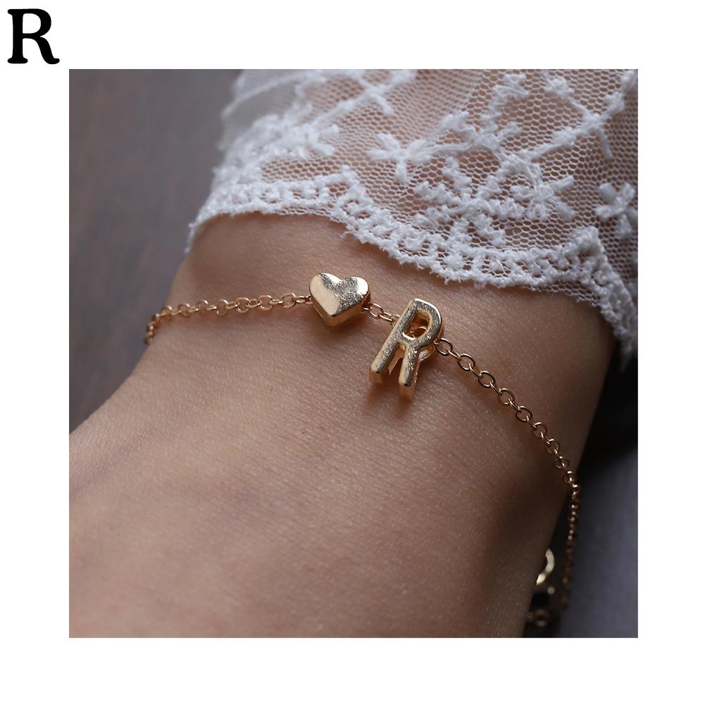 26 English Initial Letter Bracelets For Lovers Women Men Heart-shaped ...