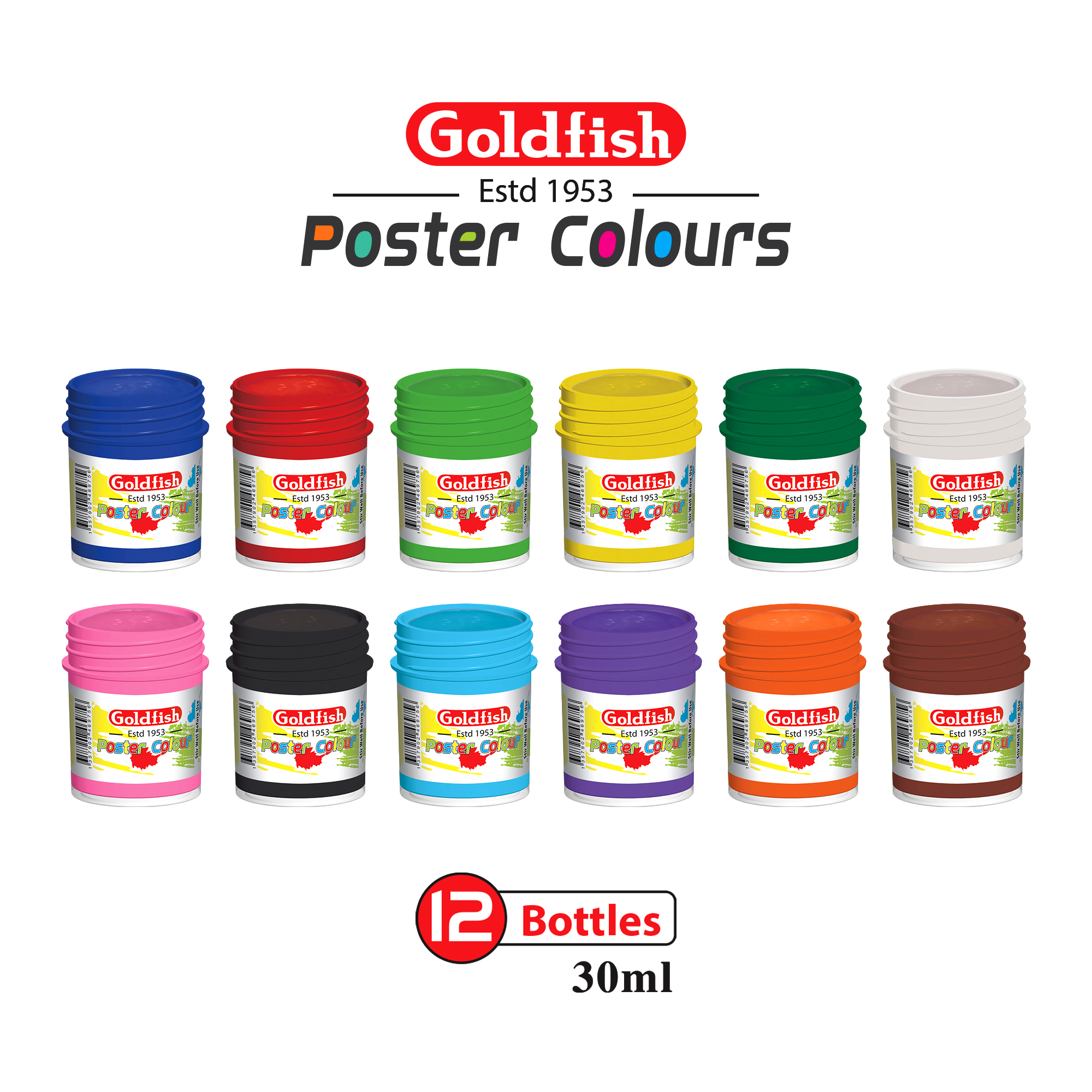 Goldfish Poster Colors 30ml 12 pc Colour Box Set for Bold and Lively ...
