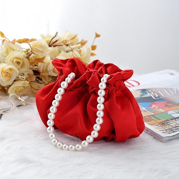 Satin Soft White Aesthetic Pearl Chain Dumpling Bag for girl Shoulder ...
