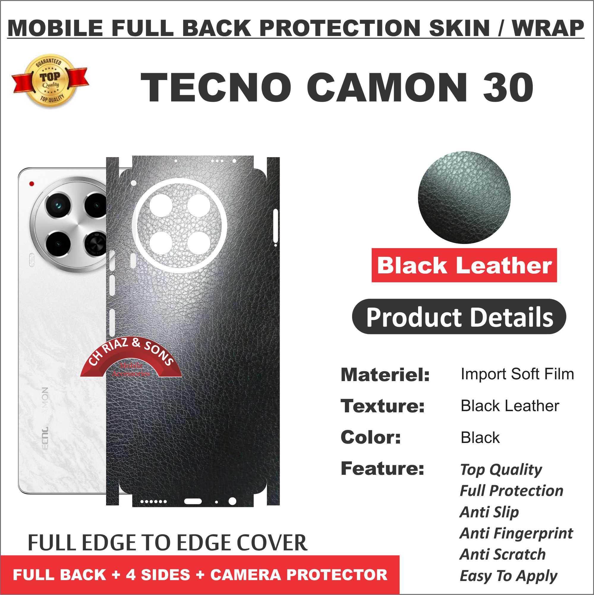 TECNO CAMON 30 FULL BACK 360 premium Protection Skin Wrap full cover ...