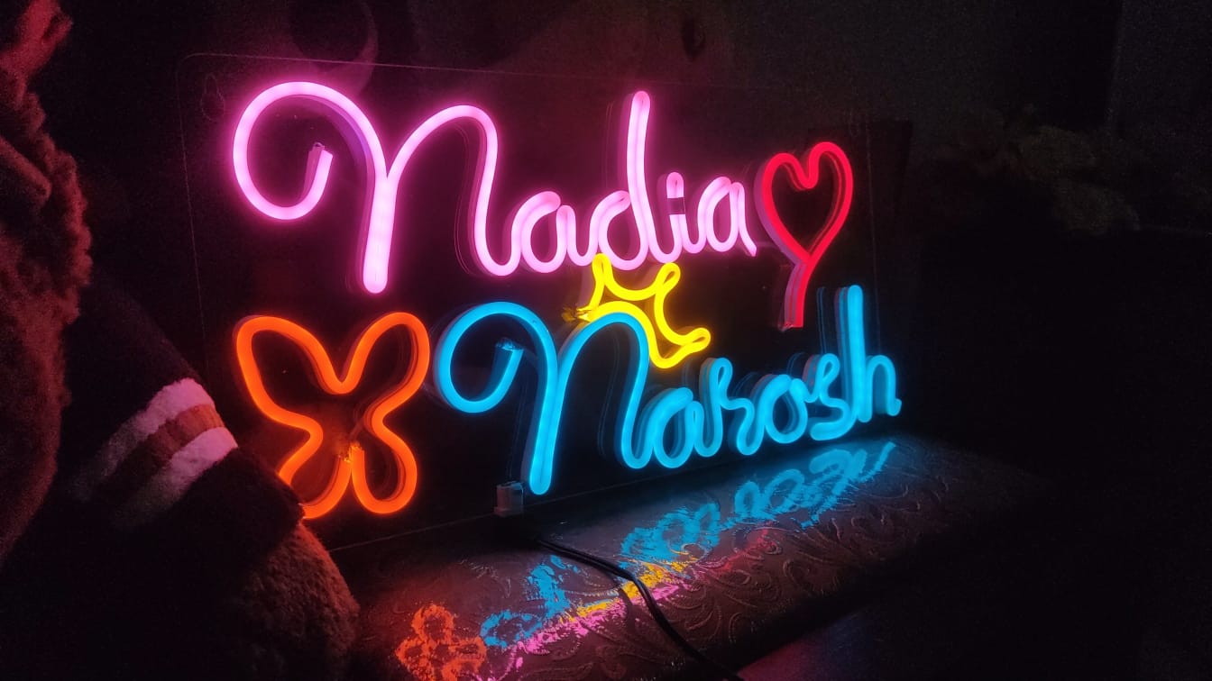 Couple Name Neon Sign Plate Customized Gift - 9 Letter and Adapter ...