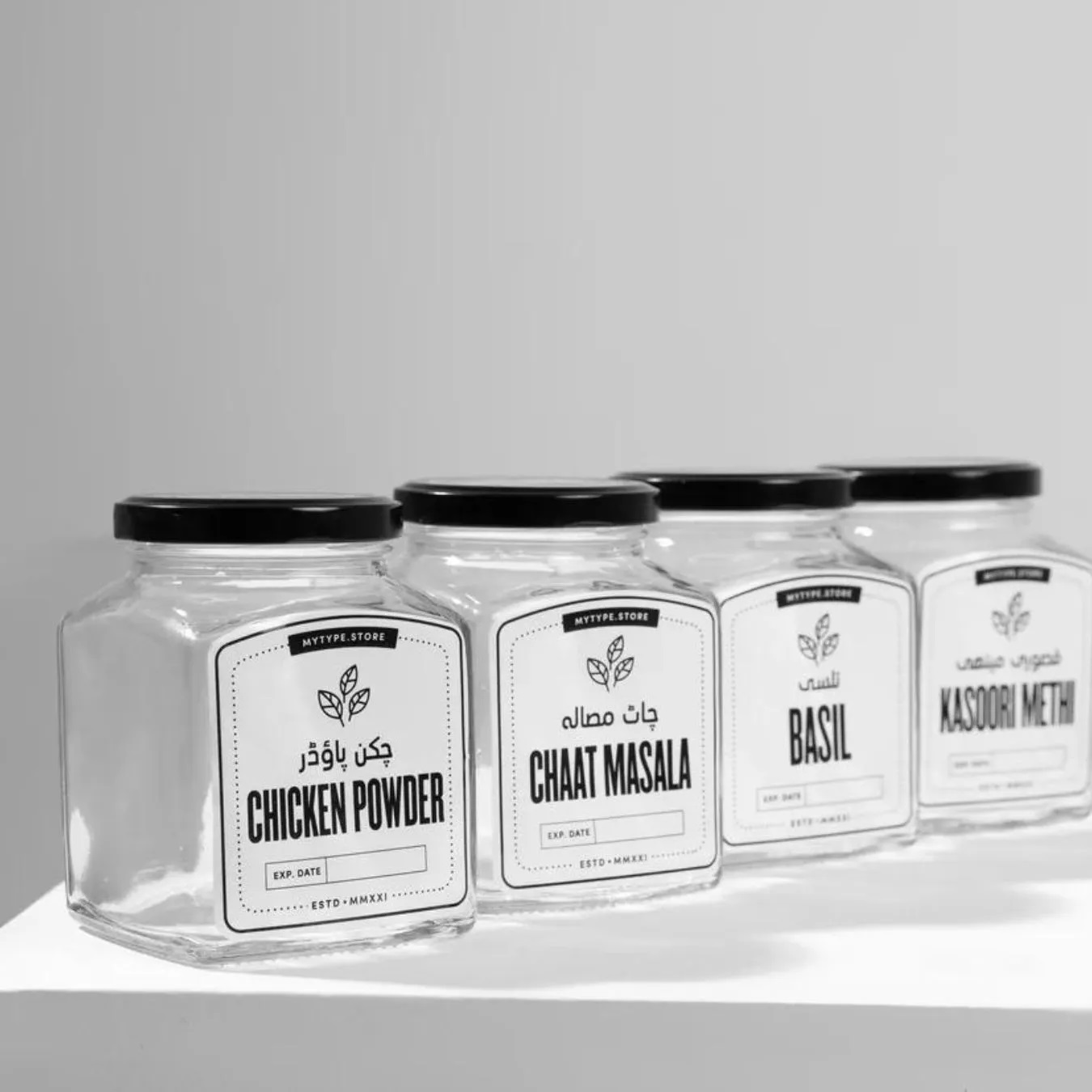 Pure 6 Glass Jar 400ml/500Gram with Stickers, Kitchen Spices jars ...