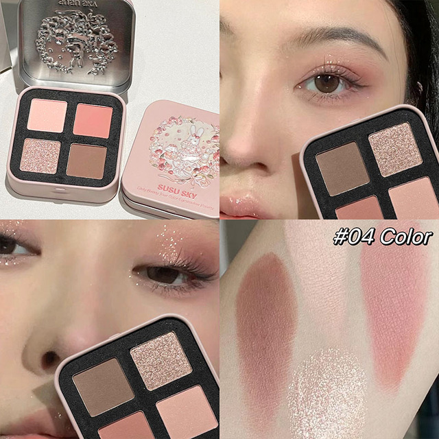 4-Color Cute Bunny Eyeshadow Palette Orange Brown Pink Pearly Matte ...