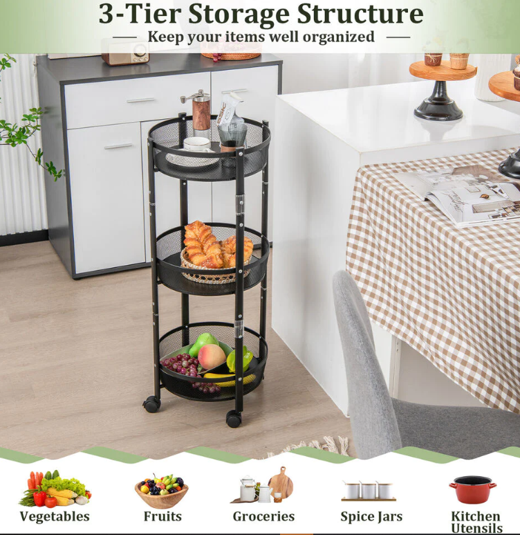 Wheel Tire Rotating Vegetable Shelf Organizer Kitchen Rotating Multi ...