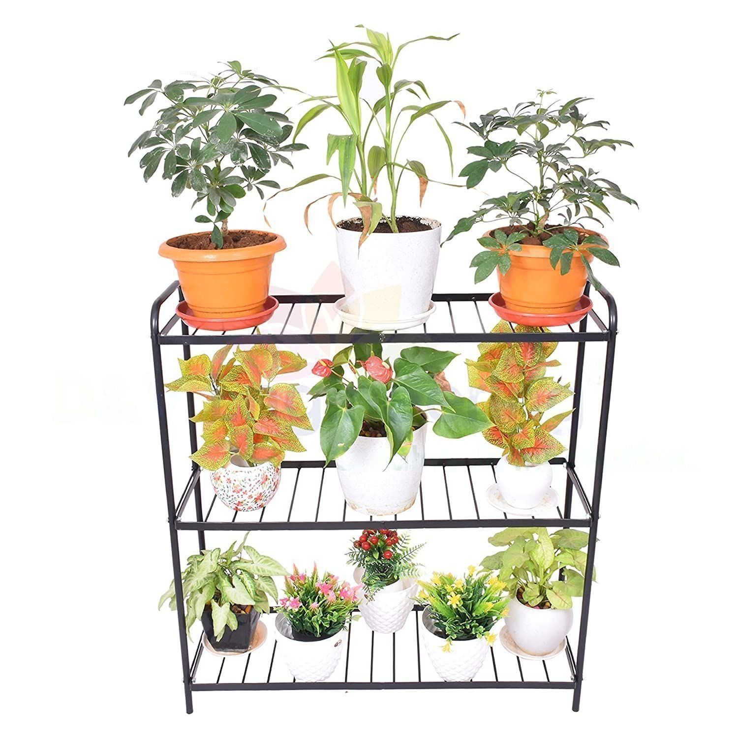 Metal 3-Tier Indoor Outdoor Multipurpose Plant Stand Rack, Flower Pot ...