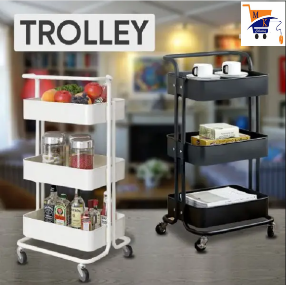 3 Tier Storage Trolley, Multi-Purpose Trolley Organizer cart with Wheels for Office, Kitchen ...