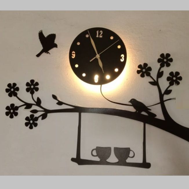 Wooden Birds tea cup Wall Clock DIY Quartz Clocks 3D Laser Cut Wooden Wall Clock For Living ...