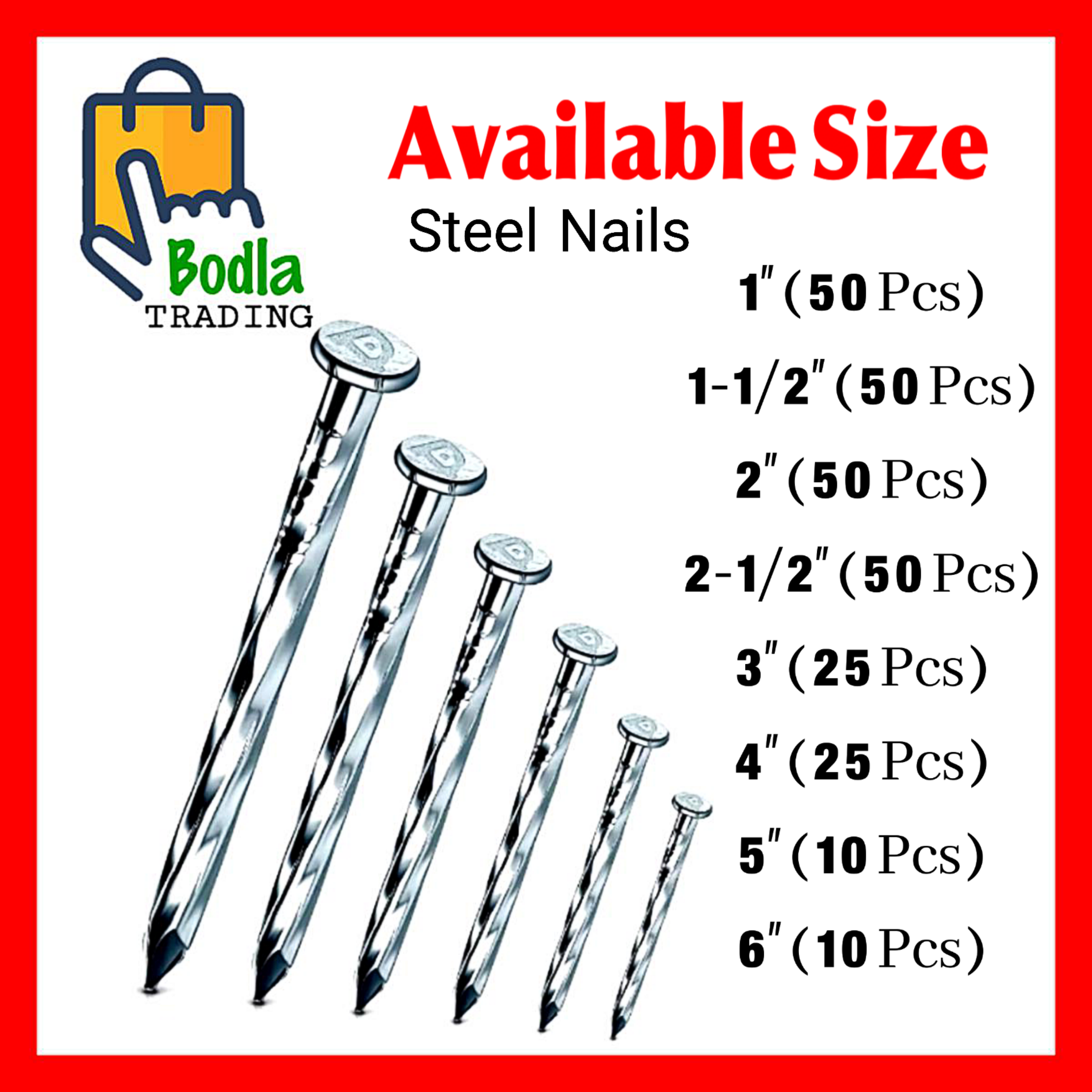 Steel Concrete Nails Flat Head Concrete Nails - 8 Different Sizes (1 ...