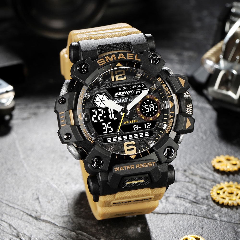 SMAEL Sport Dual Time Watches for Men Waterproof Clock Blue Back Light ...