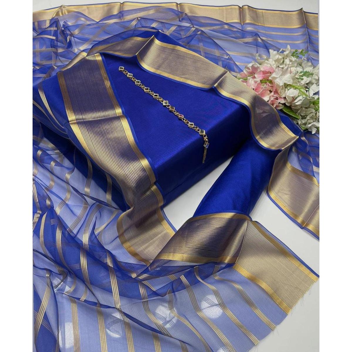 Shah Kamal Fabrics 3 Pieces Unstitched Katan Silk Plain Shirt & Trouser ...