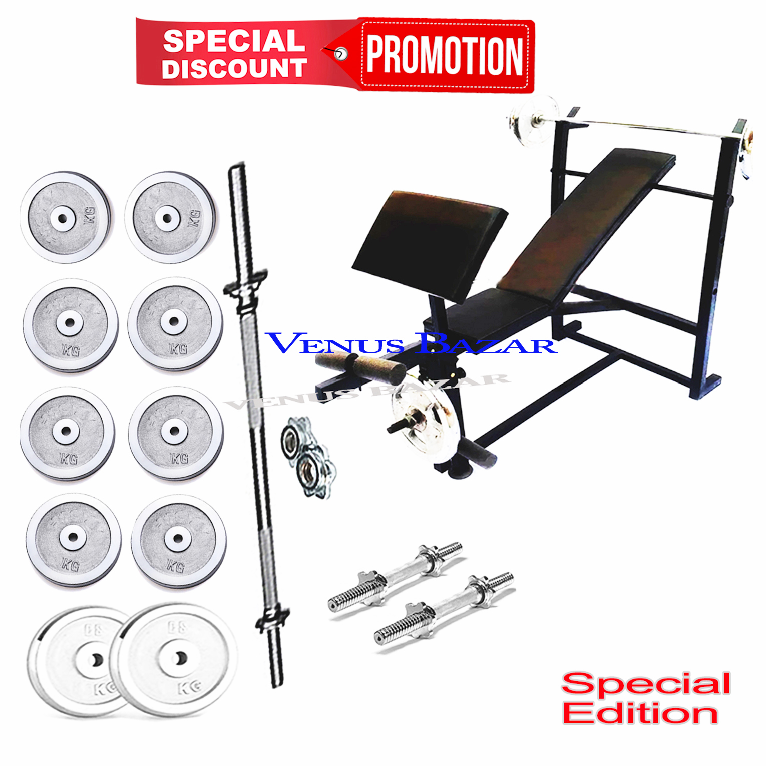 24kg Weight 8 in 1 Multi Position Flexible Chest Bench Press 4ft Rod ...