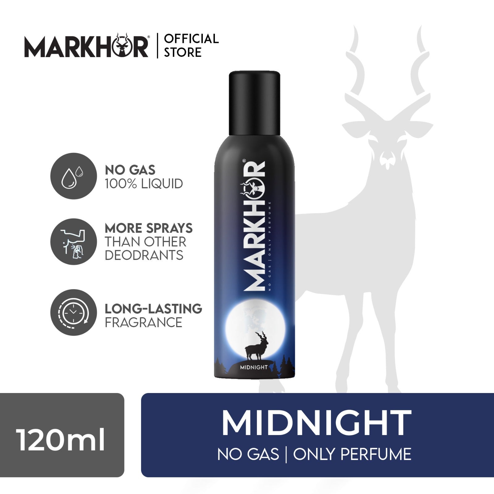 Markhor Midnight Perfumed Body Spray – 120ML Non Gas Formula for All ...
