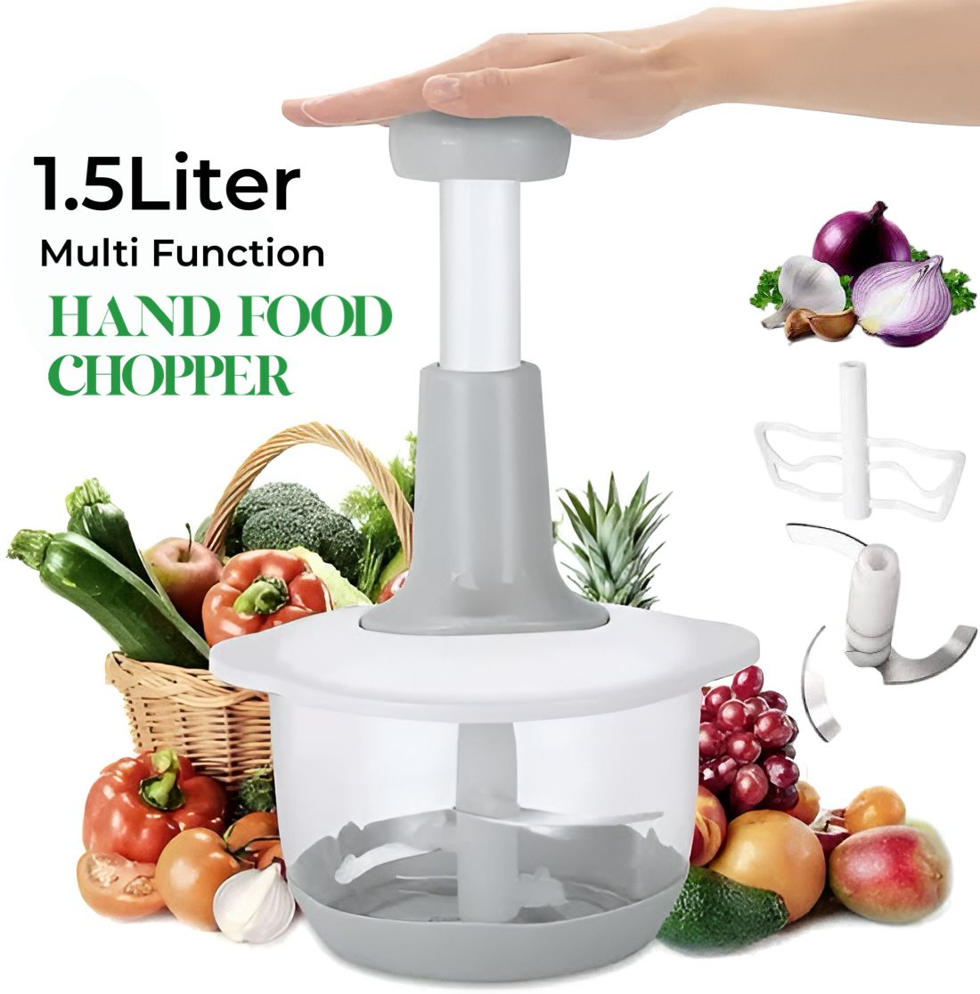 Hand Pat Food Processor 1.5 Liters | Hand Push Manual Chopper Machine ...