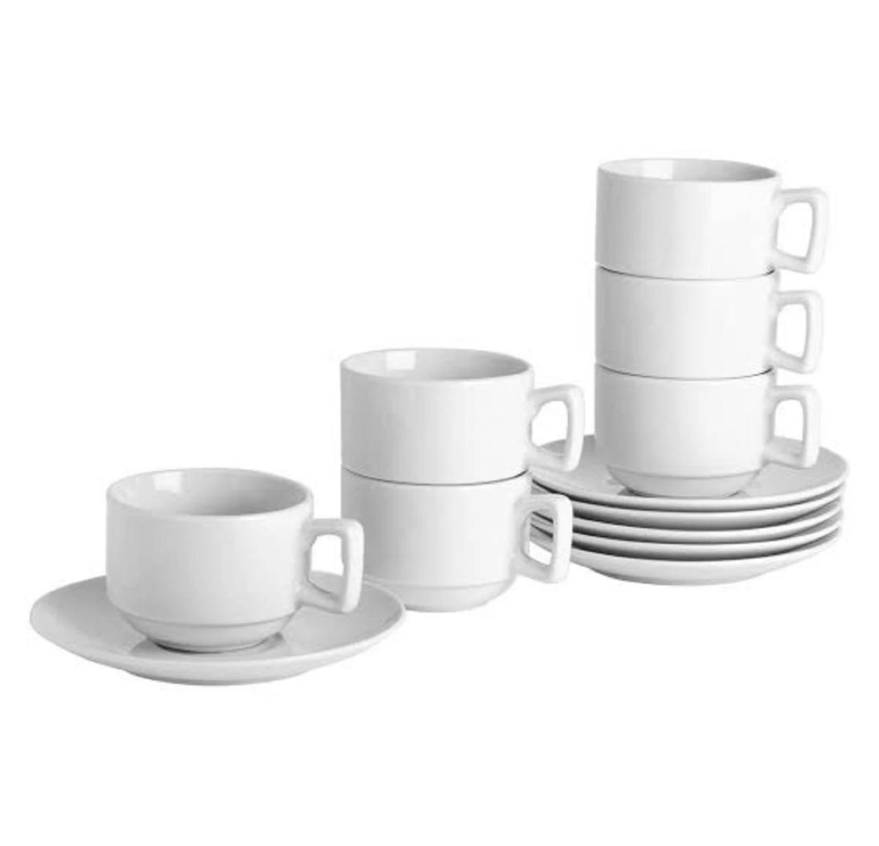 6-Piece Elegant White Ceramic Coffee Tea Cups with Saucers, Premium Cup ...