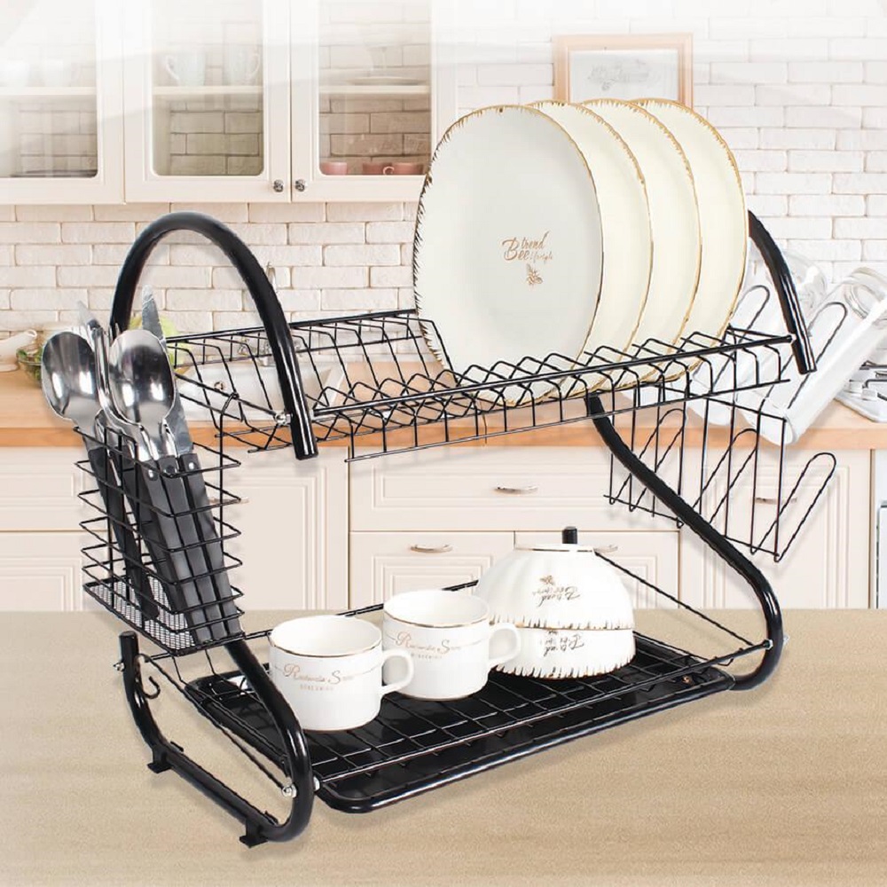 Matte Black S Shape Double Decker Dishrack Plate Dish Spoon Fork Bowl ...