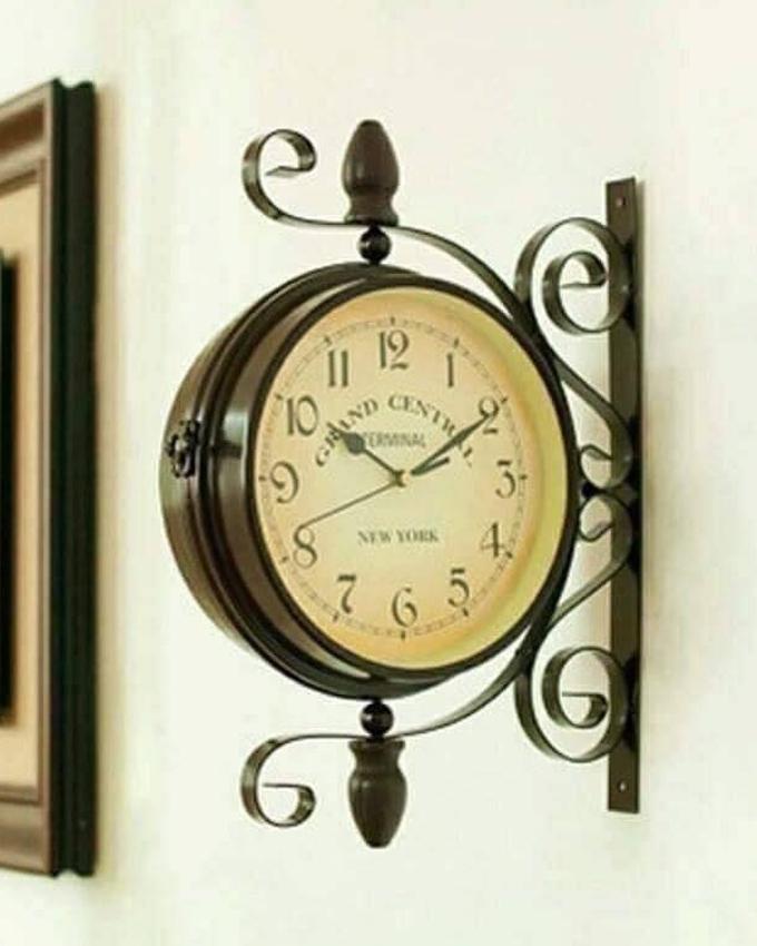 Watch Double Sided Wall Clock Wanduhr Vintage Saat Wrought Iron Digital ...