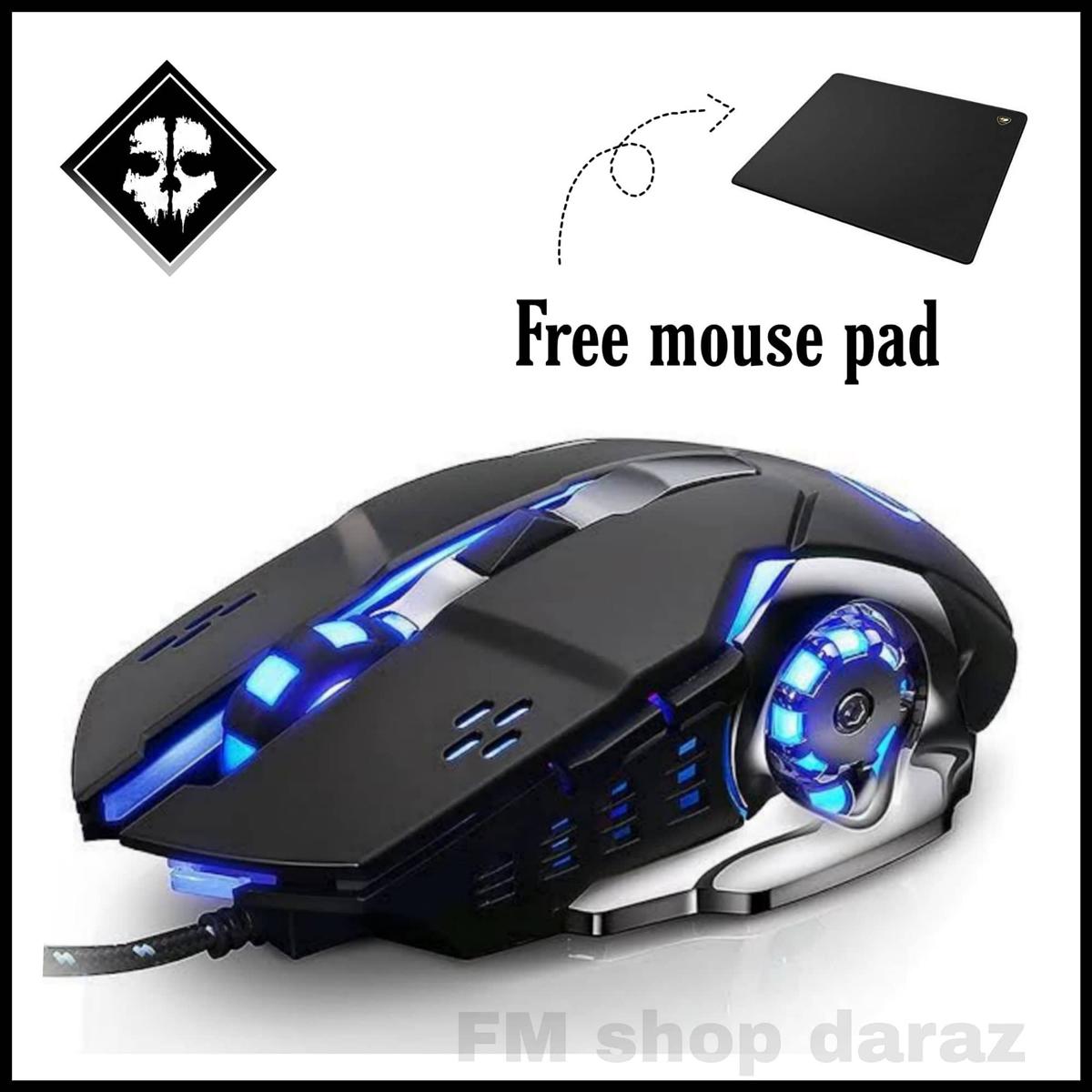 Professional RGB Wired 3200 DPI Gaming Mouse With Free Pad - 6 Programmable Buttons For Computer ...