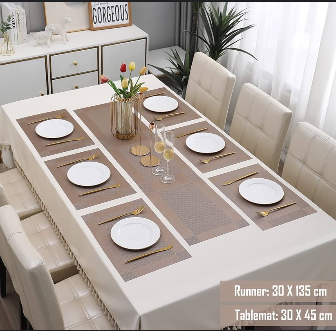 7Pcs Table Mat & Table Runner Set Heat Resistant Placemats, Stain ...
