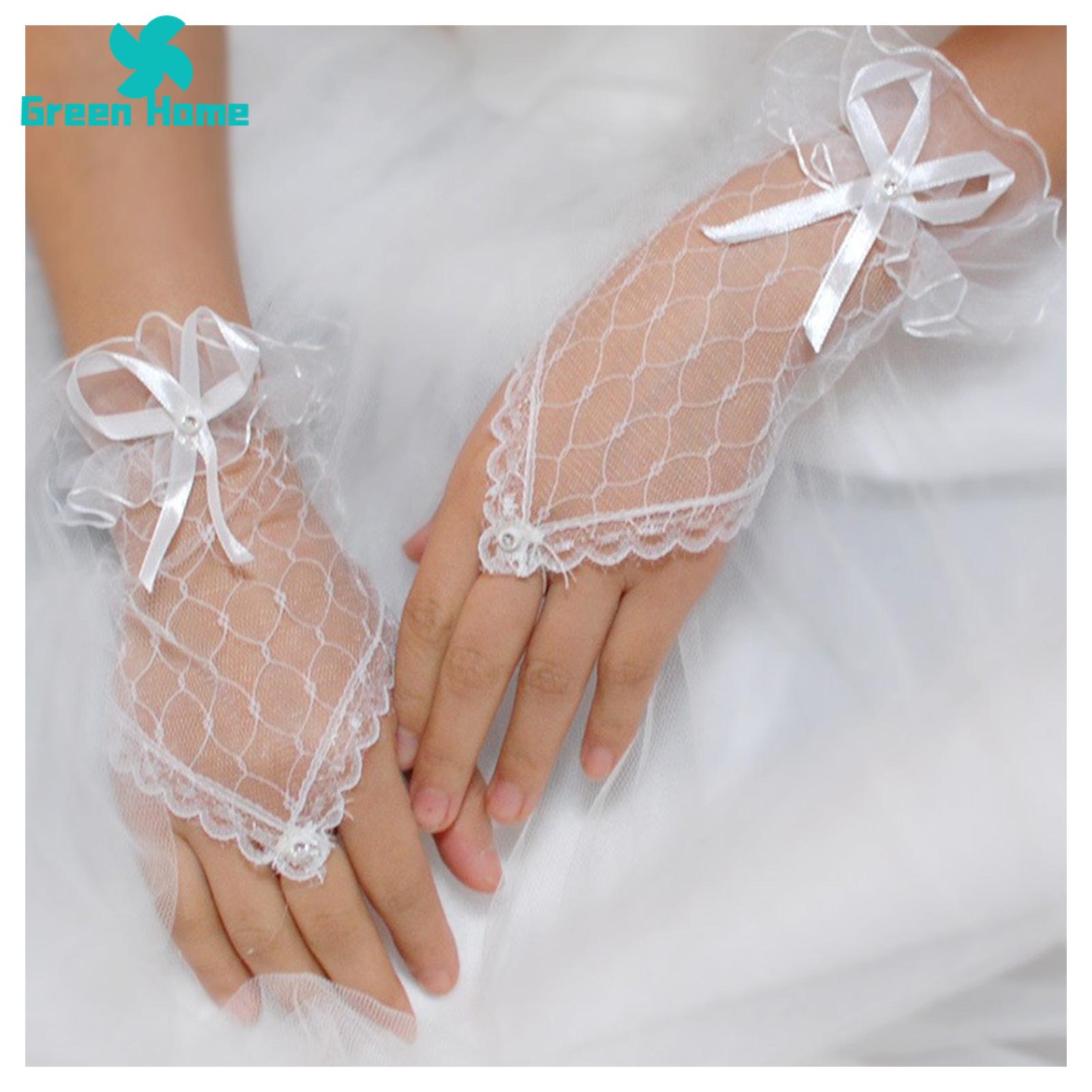 Flower Lace Crochet Gloves 1 Pair Wedding Gloves Lace Fingerless See Through Bow-knot Thin Bride ...
