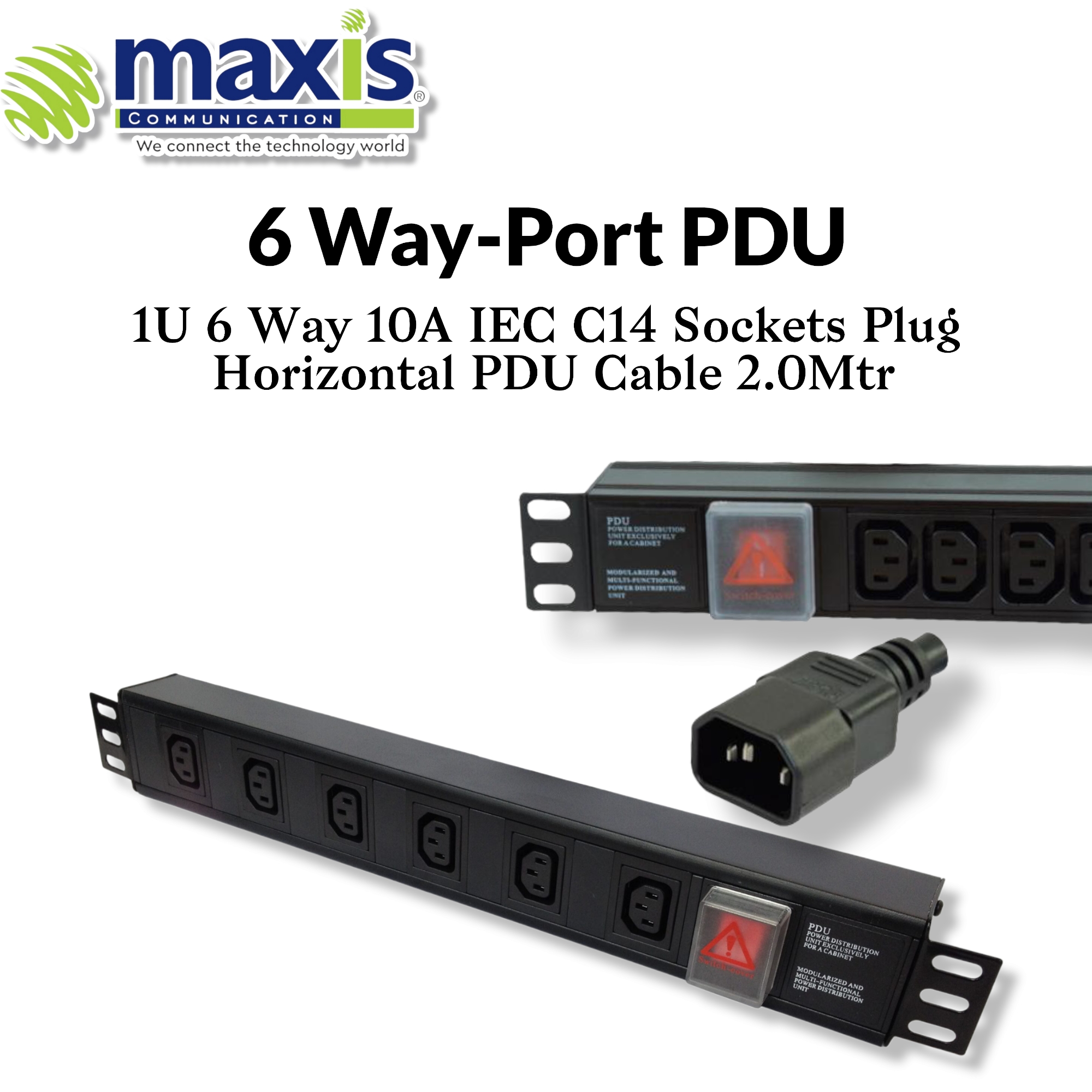 1U 6 Way 10A IEC C13 Sockets to C14 Plug Horizontal PDU | Daraz.pk