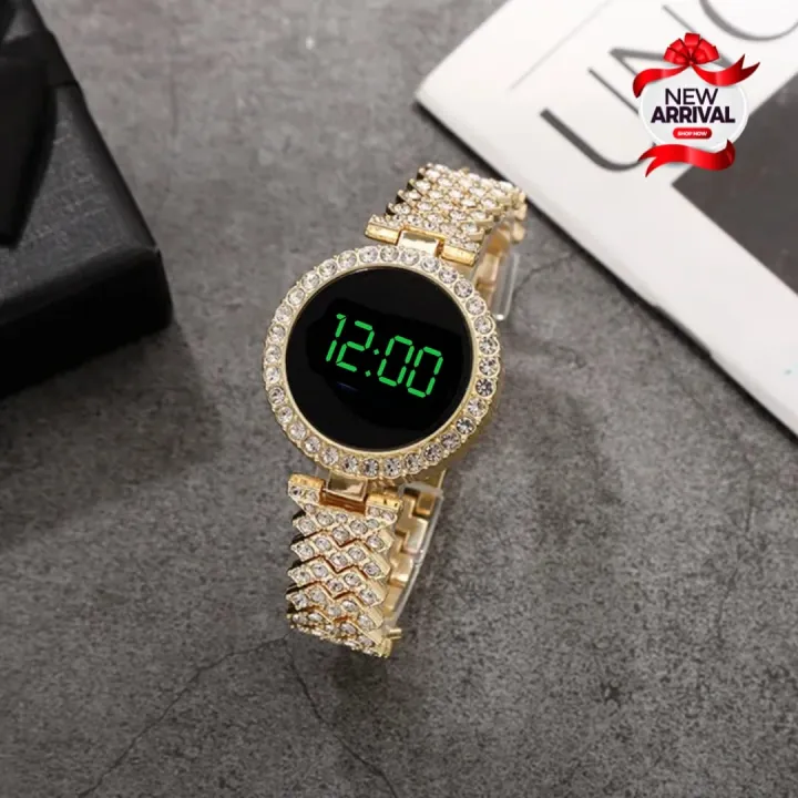 Full Silver Diamond Digital Touch Screen LED Watch For Women With ...