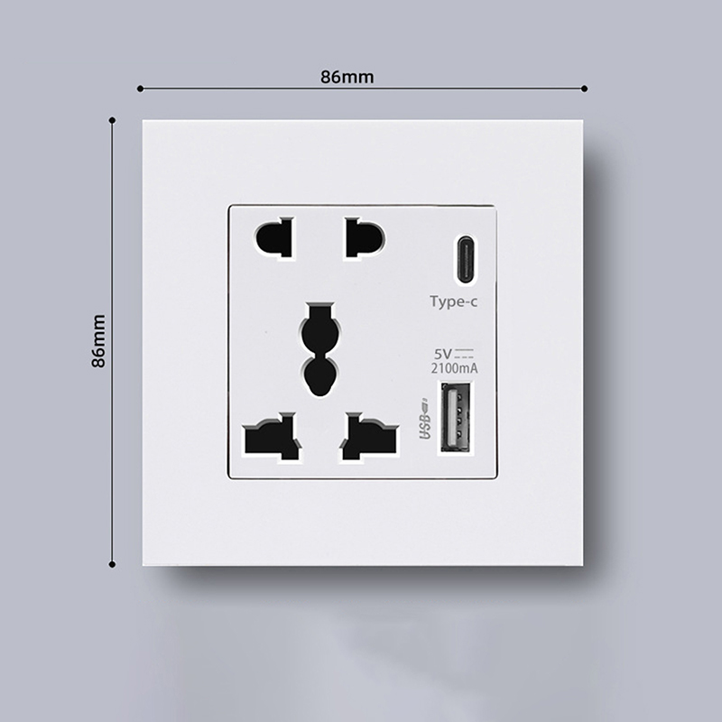 Power 2100MA USB Outlet Crystal Glass Panel 13A UK Wall Type C ...