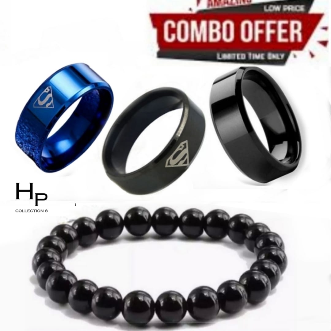 Black 100% Titanium Rings & Blue Superman Ring & Black Superman Ring ...