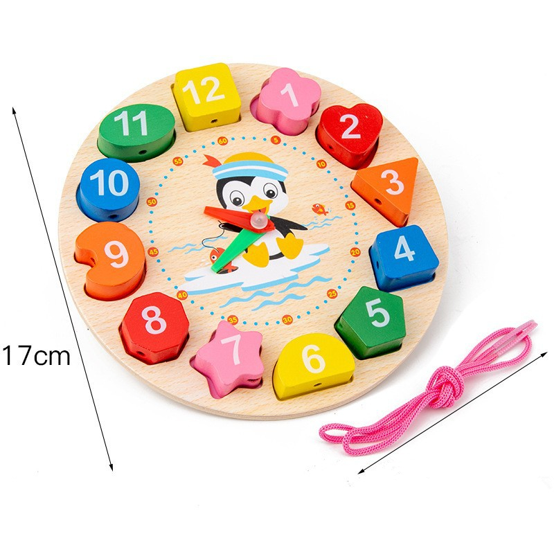 SAKURA Wooden Shape Color Sorting Clock for Baby Teach Time Numbers ...