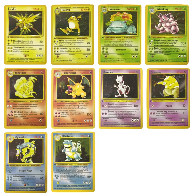 10PCS Pokemon Flash Cards Raichu Charizard Blastoise Venusaur ...