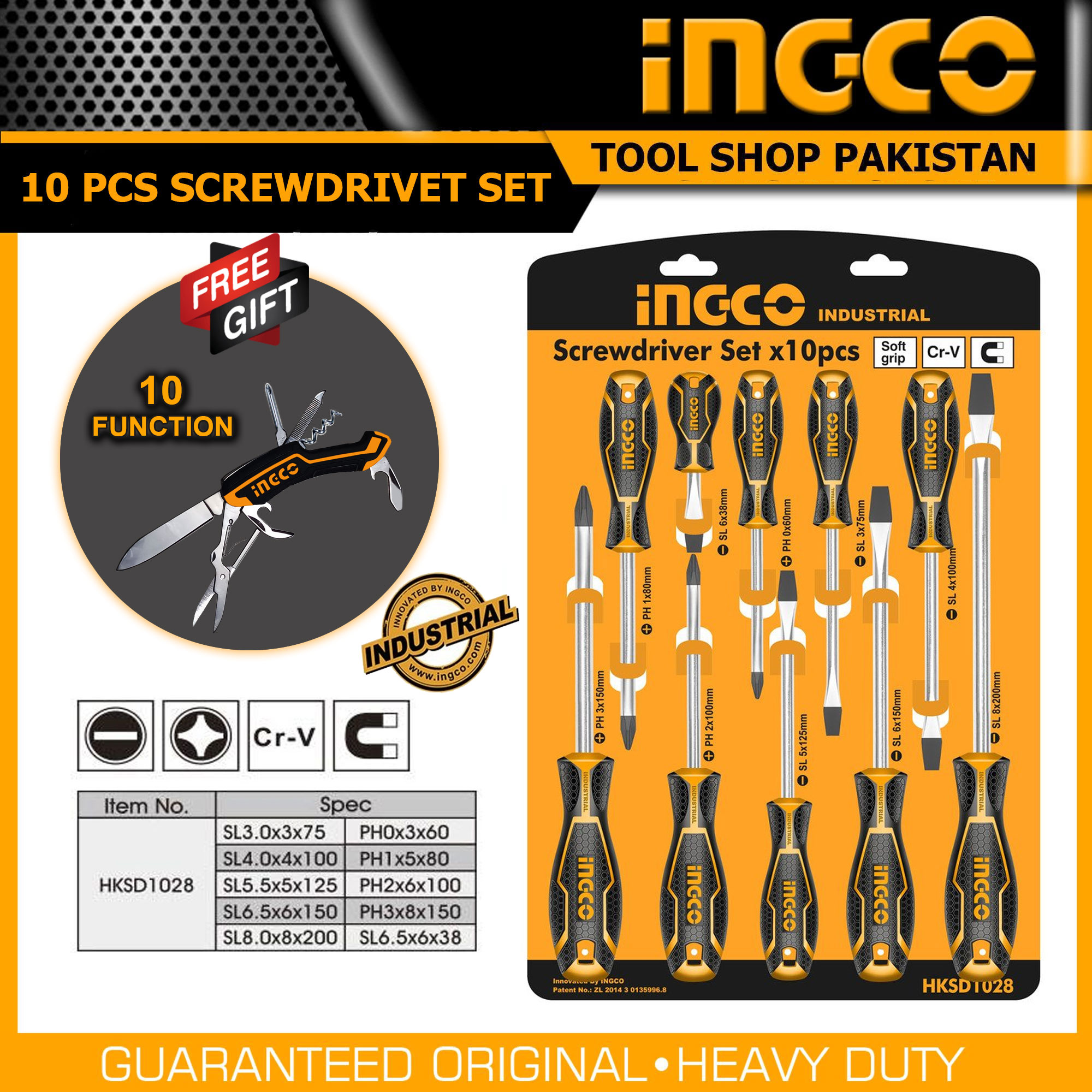 Ingco Industrial 10 Pcs Industrial Screwdriver Set with Free Gift Multi-Function Tools - ( MS ...