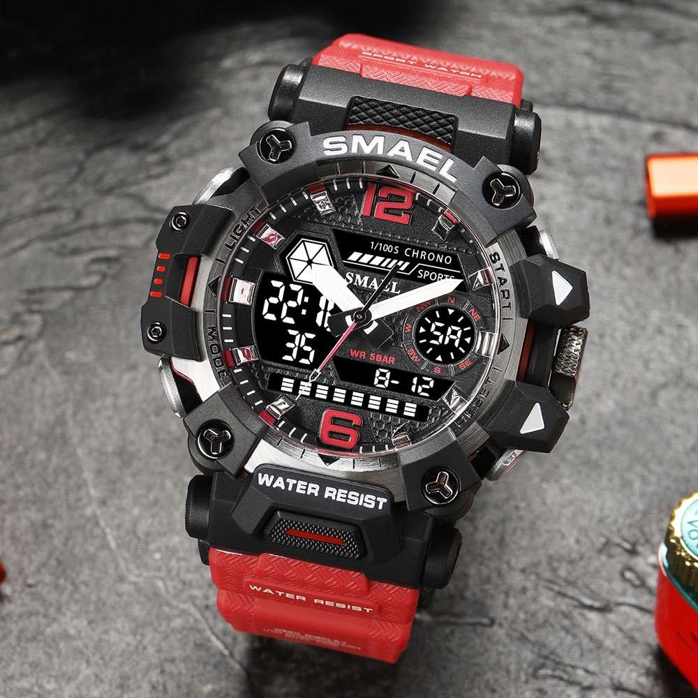 SMAEL Sport Dual Time Watches for Men Waterproof Clock Blue Back Light ...