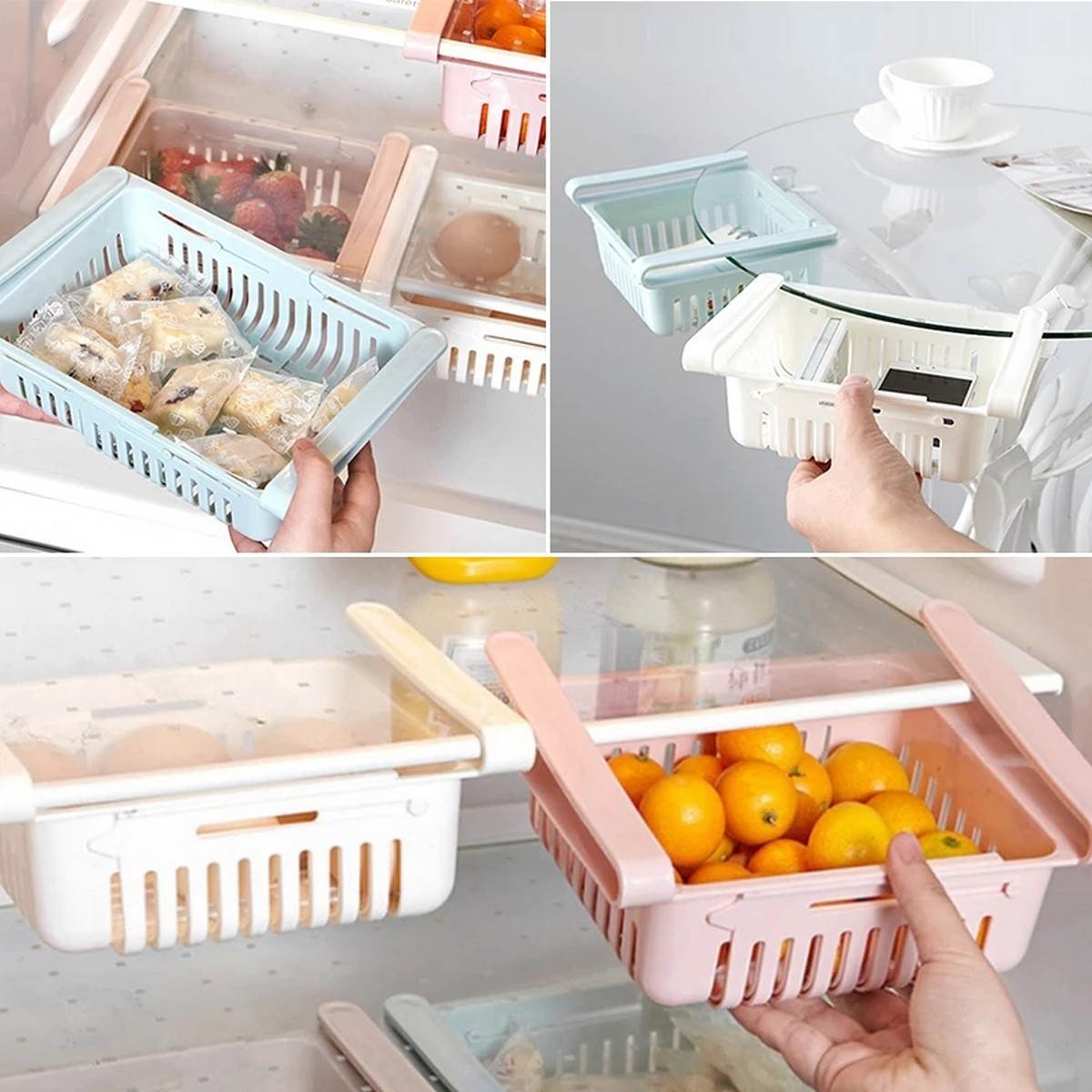 Fridge Basket with Adjustable Sizes Space saver kitchen Organizer Fruit ...