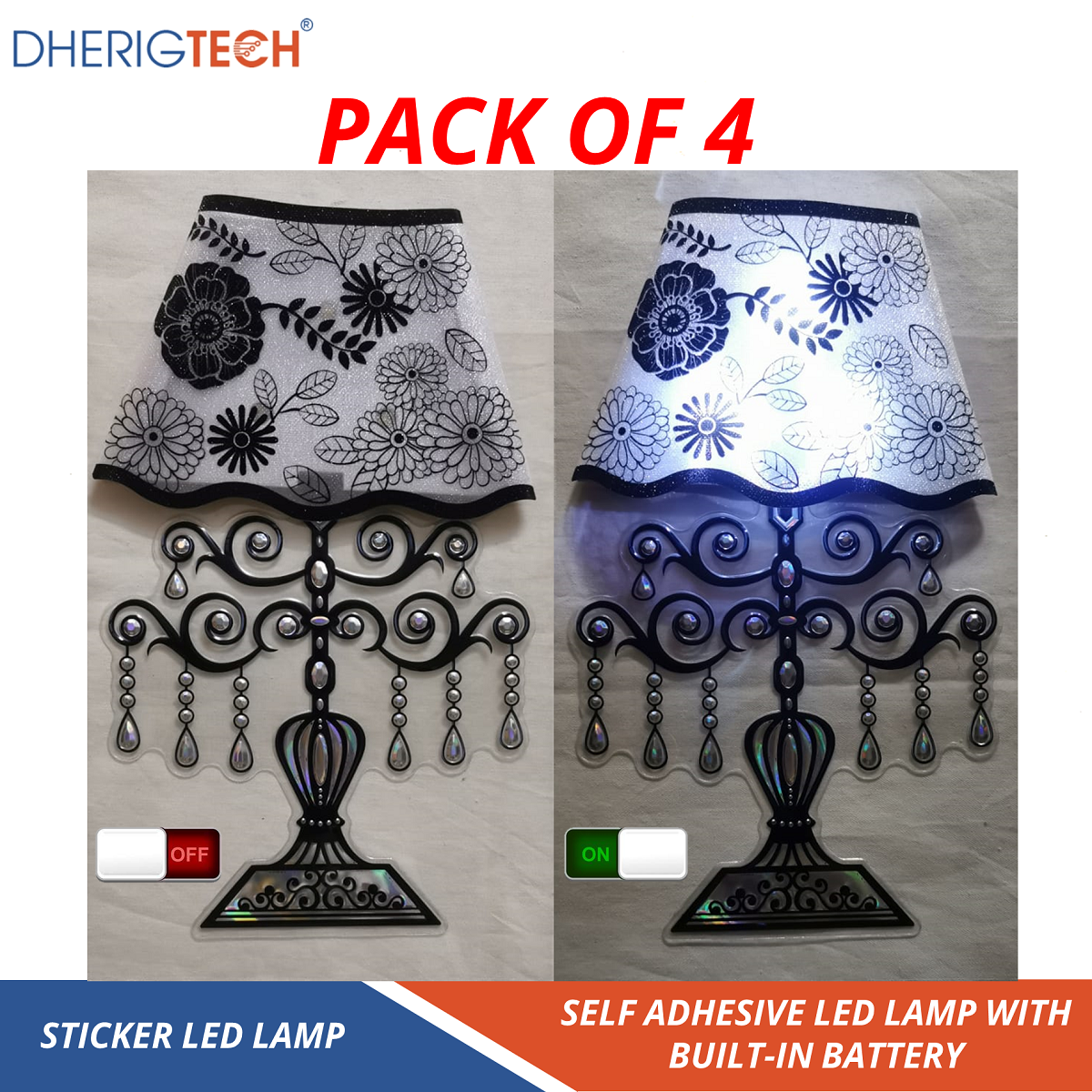 LED Lights Sticker 3D Embellishment Art Sticker Lamp Shape Attractive ...