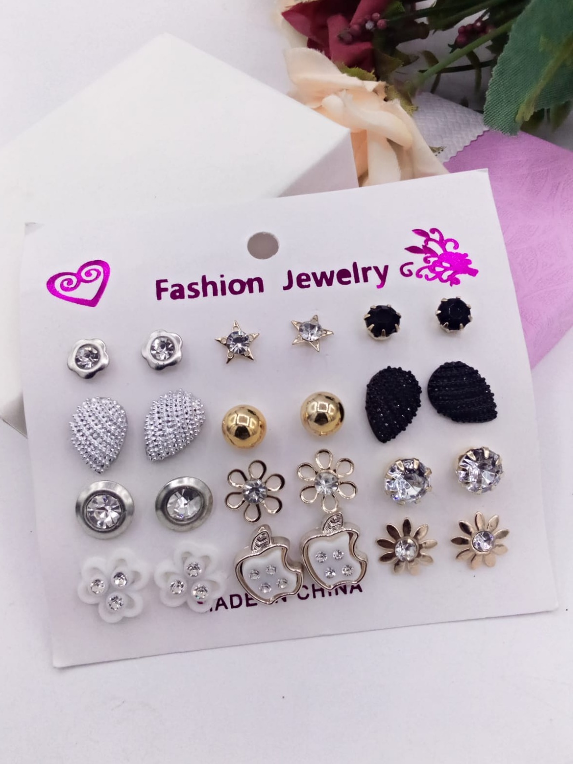 Pack Of 12 - Earrings Tops Fashion Women trendy stylish girls EarringE ...