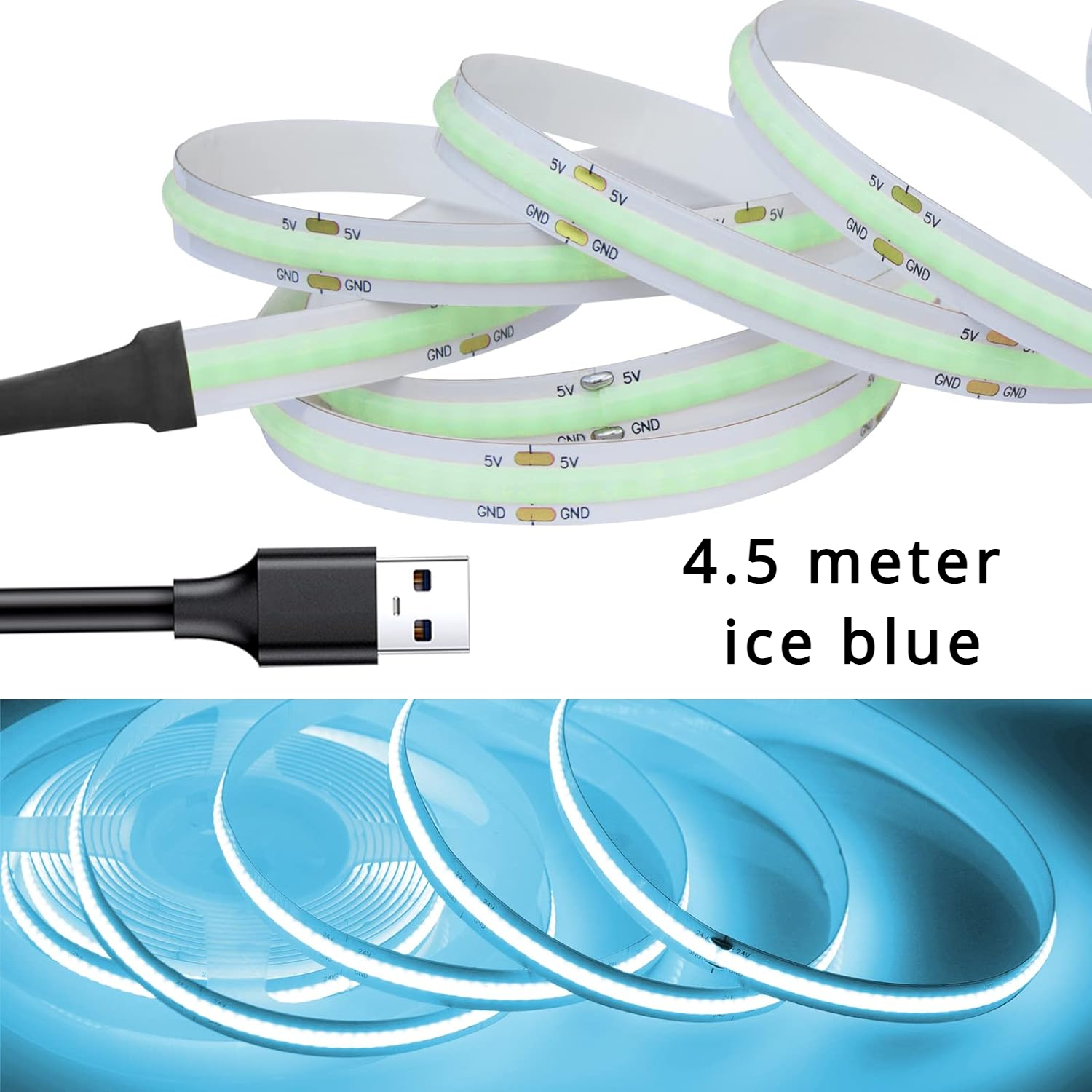 COB LED Strip Lights 6000K Cold White 3000K Warm Yellow Blue Red, USB ...