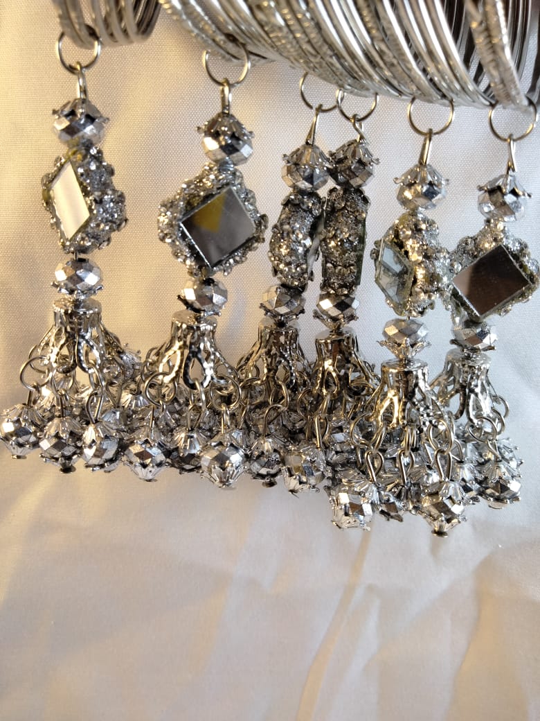 New Fashioned Silver Steel Latkan Bangles Set - Set Of 24 Bangles ...