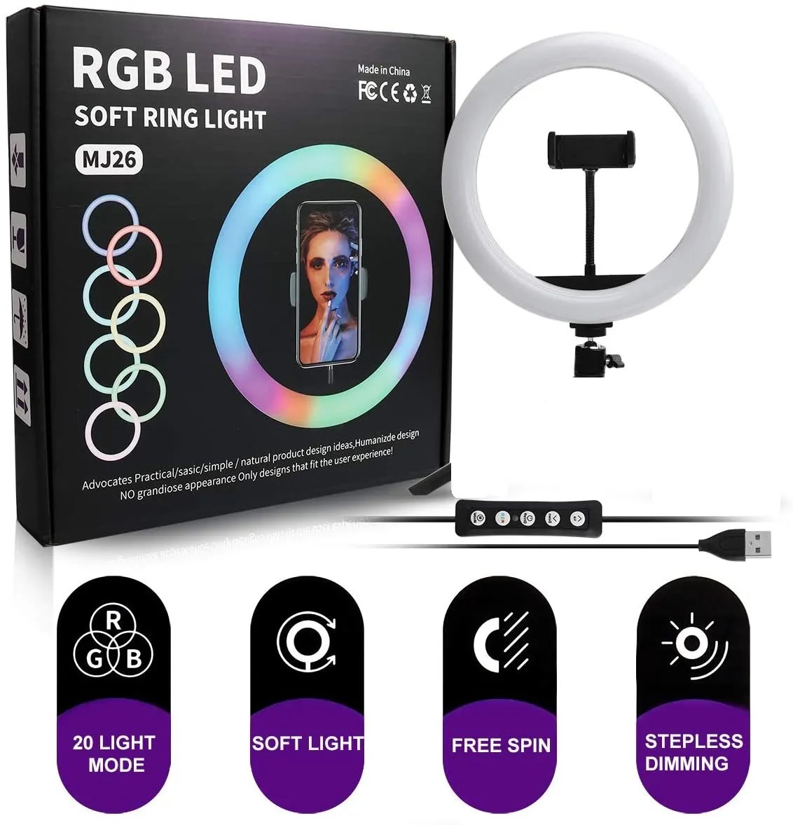 MJ26 10 Inch - RGB Led - Ring Light - With PHONE HOLDER - Ringlight ...