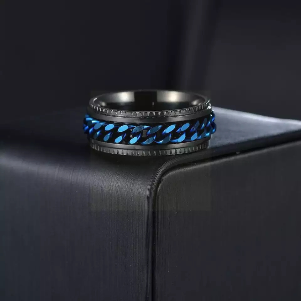 Black Stainless Steel Chain Spinner Ring for Men Chain Spinner Chala ...