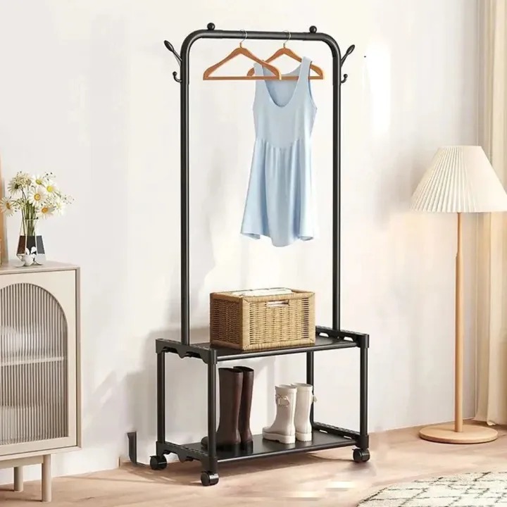 Double Pole Cloth Hanging Stand - Metal Garment Rack with Shoe and ...