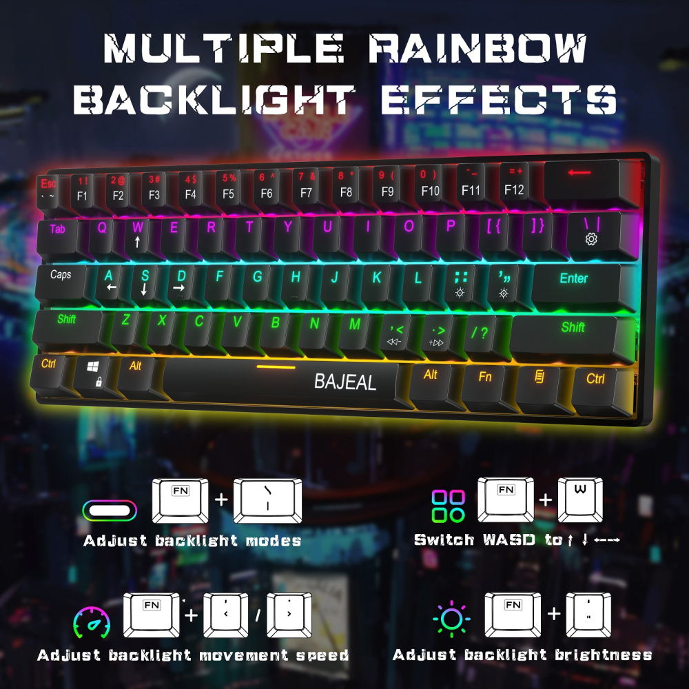 61 key Blue Switch Mechanical Keyboard Wireless Bluetooth Type-c ...