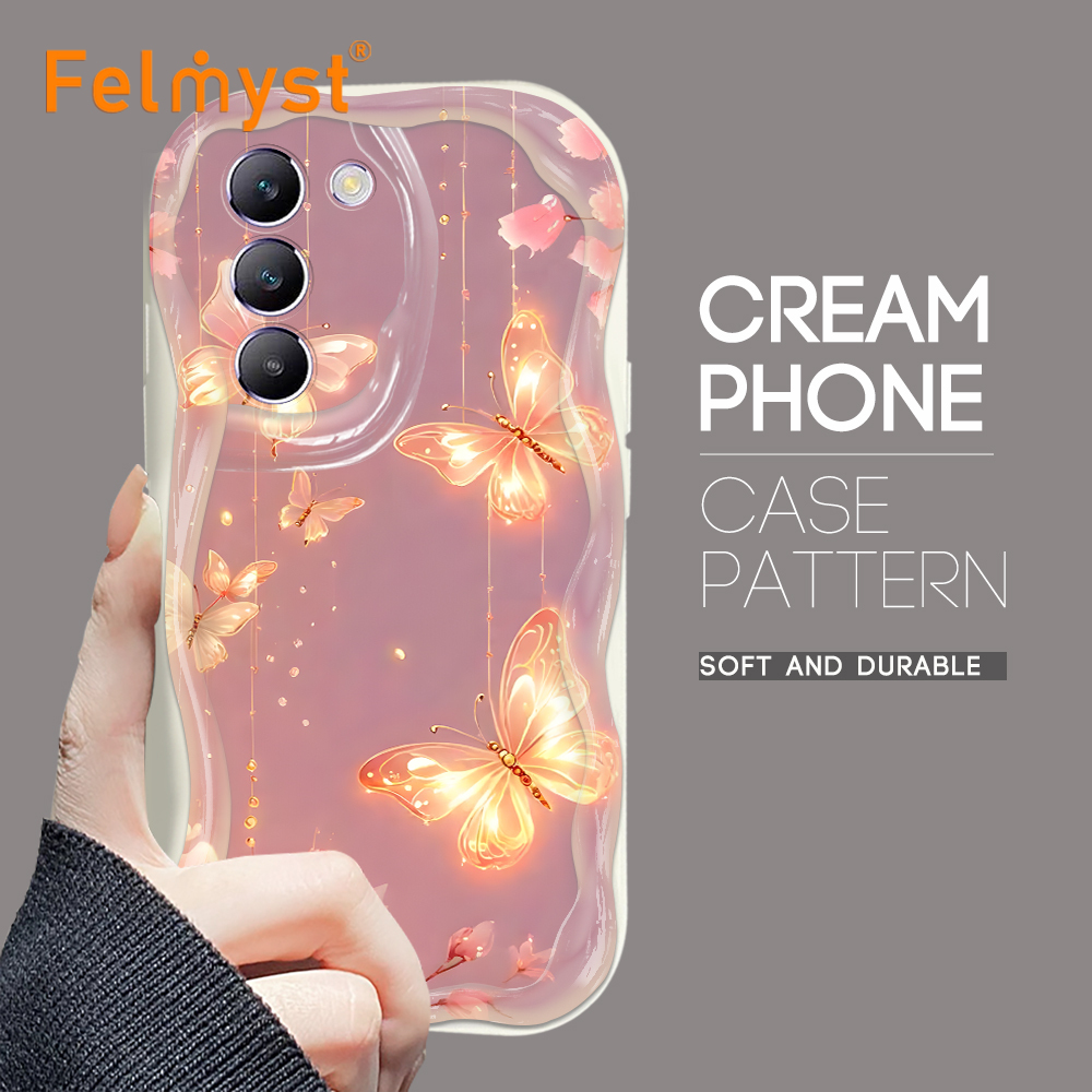 FELMYST for Vivo Y100 5G Back Cover Pink Butterfly Cream Texture Wavy ...