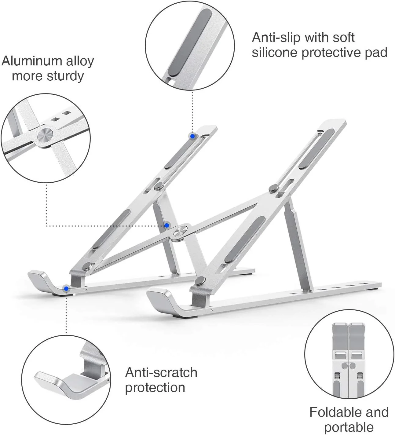 Portable Aluminum Foldable Laptop Metal Stand Adjustable Height Folding ...