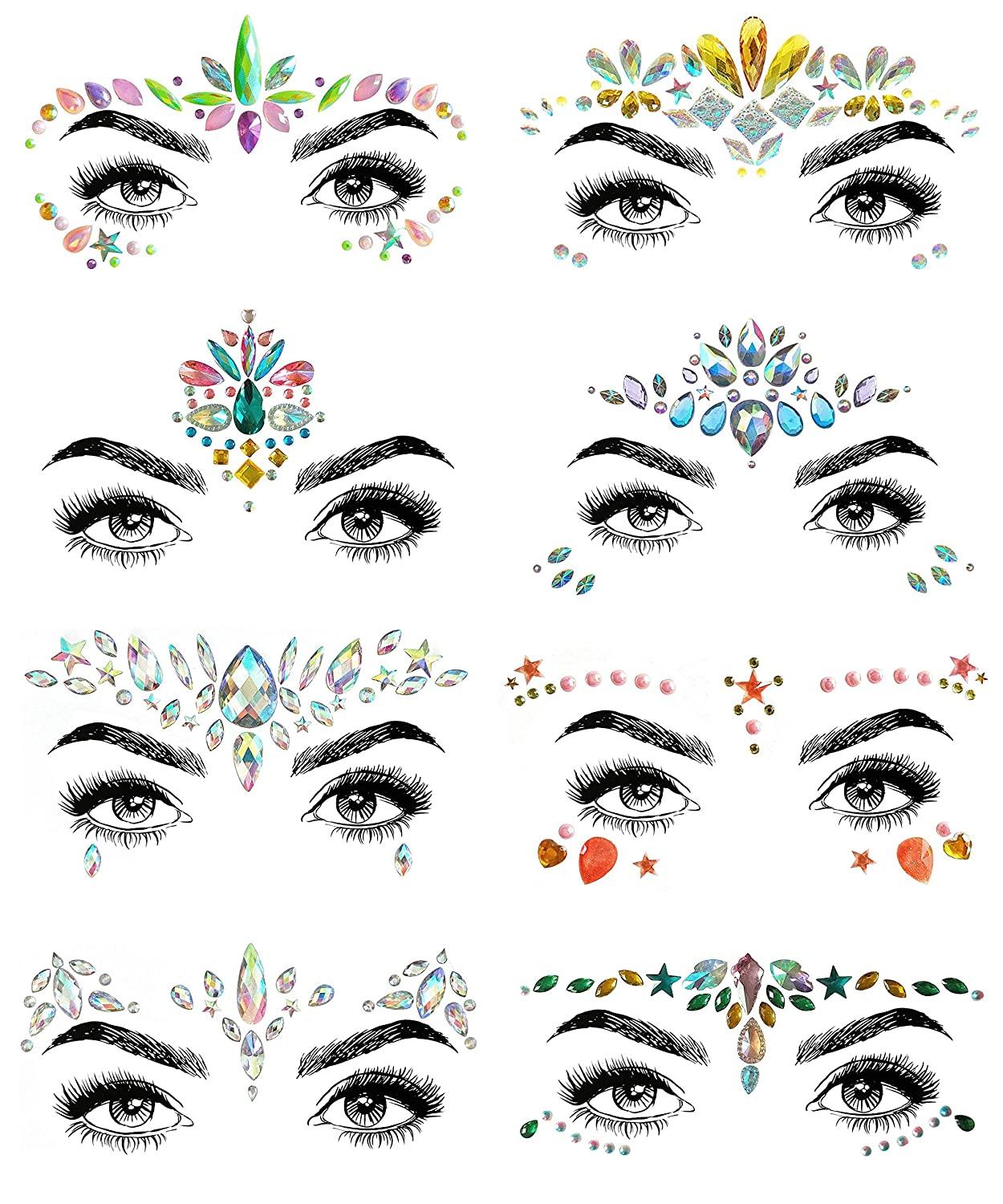 【The road to happiness Store】Women Mermaid Face Gems Glitter,Rhinestone ...