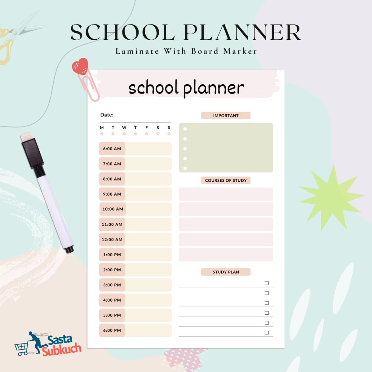 School Planner A4 Size Laminate with board marker Organize Class ...