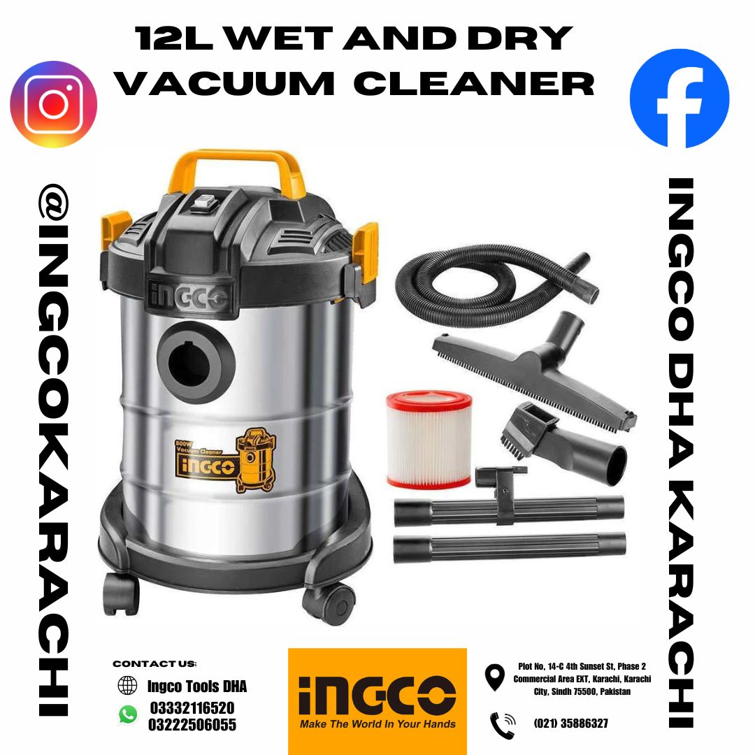 Ingco Vacuum Cleaner VC14122 - 800W, 12L Capacity, Copper Motor | Daraz.pk