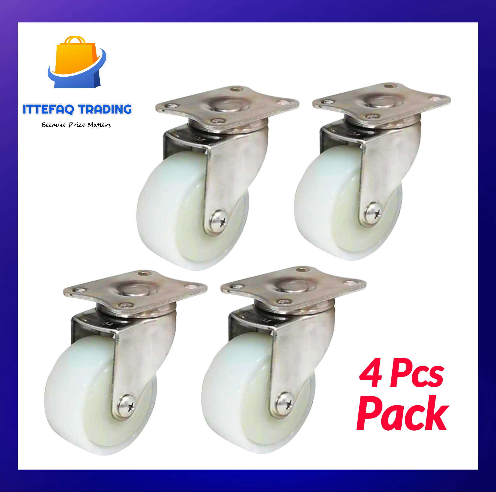 4Pcs Universal Caster Wheels 2" Furniture Wheel Castor White PP Nylon ...